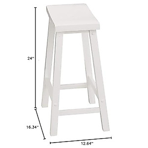 PJ Wood Classic Saddle-Seat 24" Tall Kitchen Counter Stools for Homes, Dining Spaces, and Bars w/Backless Seats, 4 Square Legs, White (4 Pack)