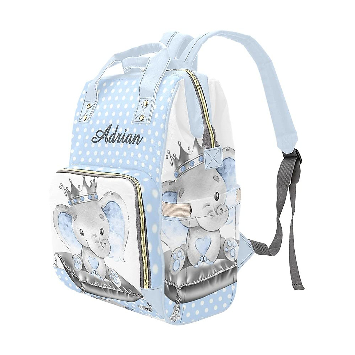 XOZOTY Personalized Elephant Diaper Bag Backpack with Name Custom Nursing Baby Bags Shoulders Travel Bag Daypack