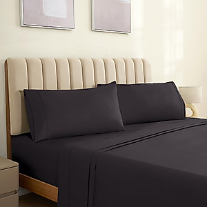 LuxClub Collection Pillowcases 2 Pack - Eco Friendly Wrinkle Free Cooling Pillow Cases with Satin Trim - Machine Washable Hotel Bedding Silky Soft - Black King