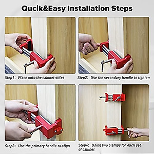 Cabinet Clamps, Cabinet Installation Clamps Cabinetry Clamps Cabinet Face Frame Clamps Cabinet Tools with Two Side Screws and Alignment Plate, 2 Pack, Red
