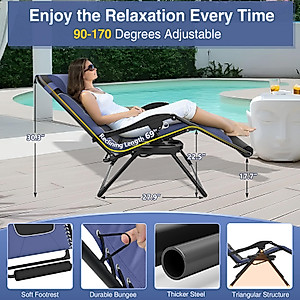 Slendor Oversized Padded Zero Gravity Chair, 29Inch XL Reclining Camping Lounge Chair with Large Cup Holder & Footrest, Reclining Patio Chairs Folding Recliner for Outdoor Indoor