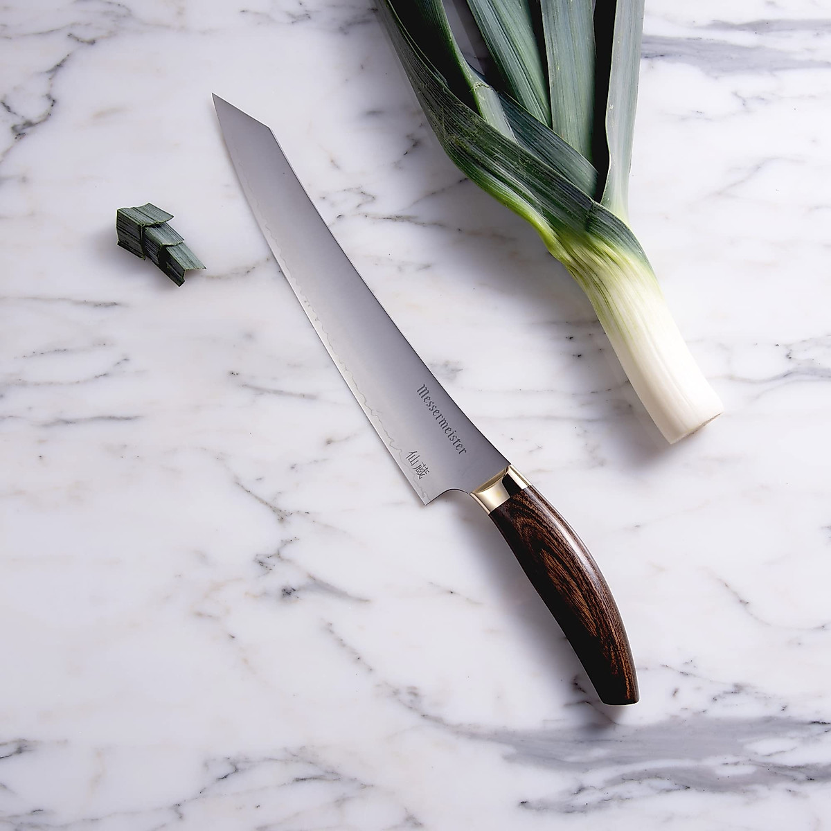 Messermeister Kawashima 10” Slicer Knife - SG2 Powdered Steel, Eco-Brass Bolster & Walnut Pakkawood Handle - Made in Seki, Japan