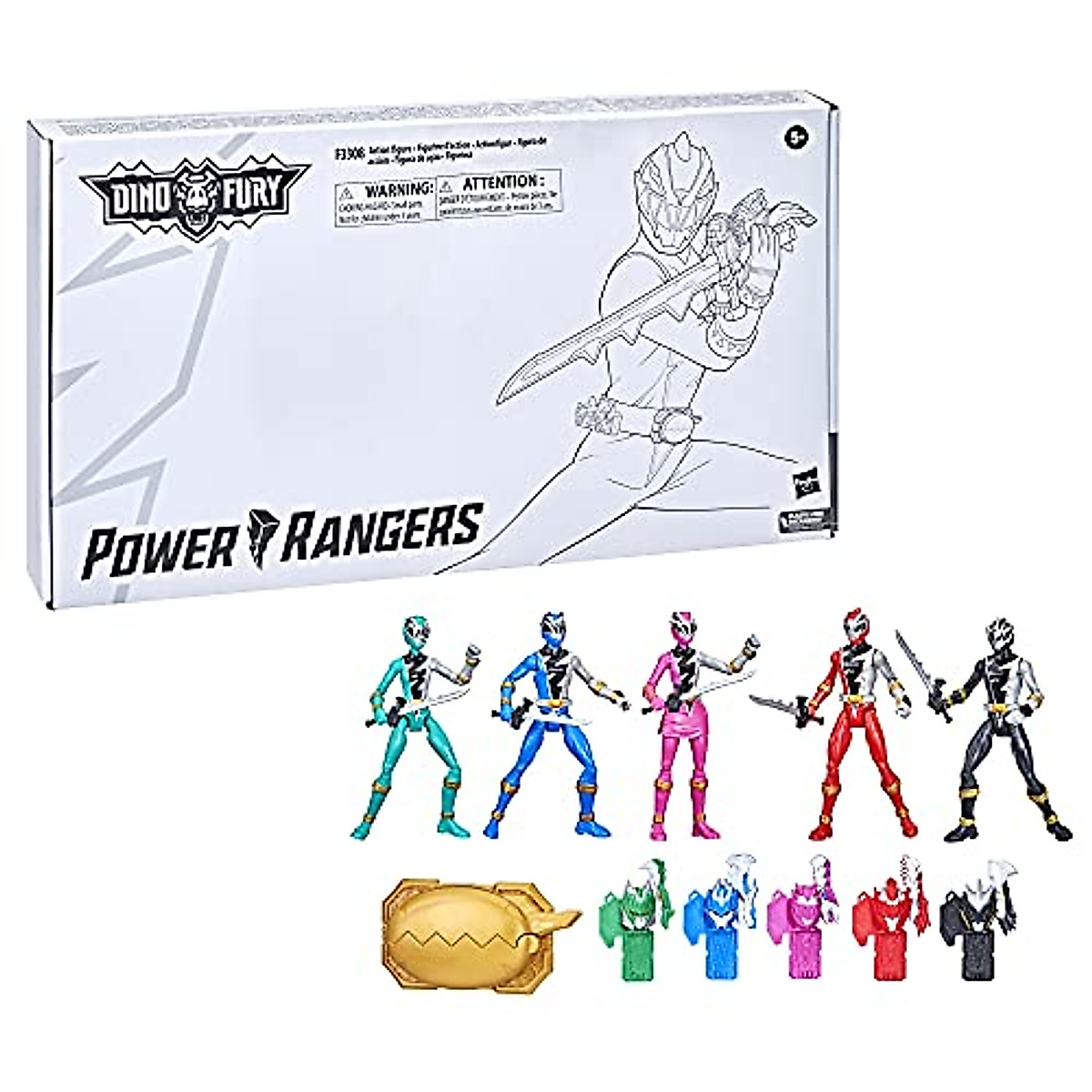 Power Rangers Dino Fury 5 Team Multipack 6-Inch Action Figure Toys with Keys and Chromafury Saber Weapon Accessories (Amazon Exclusive)