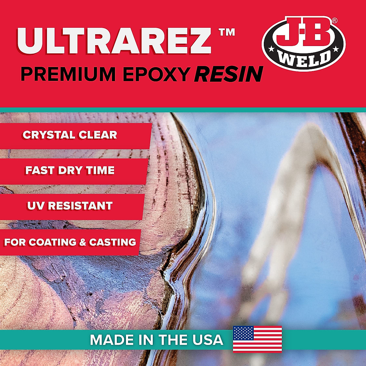 J-B Weld UV Tabletop Epoxy Resin, 1 Gallon Kit, Cures Clear, Fast Cure Time, Minimal Bubbling, Scratch & Water Resistant