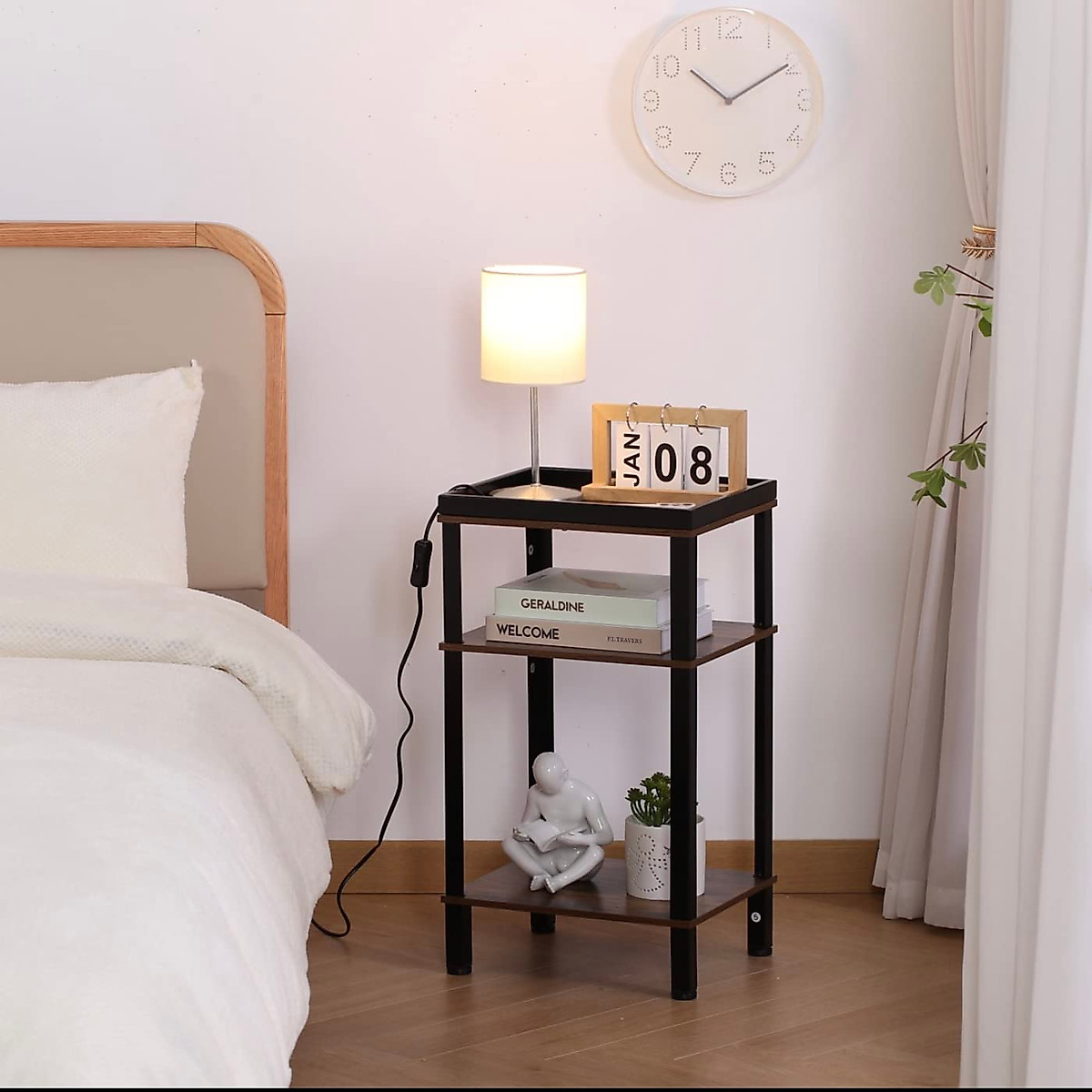 ZEXVIDA Side Table for Small Spaces,3 Tier End Table with Storage Shelf, Small Narrow Thin End Table Bedside Table,Nightstand for Hallway,Living Room, Bedroom, Office,Rustic Brown