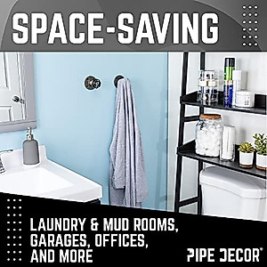 PIPE DECOR Coat Hook Black Industrial Water Spigot Valve Wall Mount with Real Iron Plumbing Flange for Home, Office or Retail Space 2-Pack