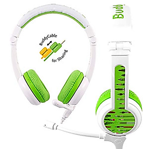 ONANOFF BuddyPhones School+ Safe Audio School Headphones for Kids, High-Performance BeamMic, Detachable BuddyCable, Anti-Allergic Earpad with Carry Bag, Green