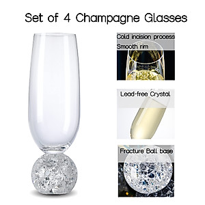 Hanjue Lead-free Crystal Champagne Glasses Set of 4, 7 Oz Clear Champagne Flutes - Ideal for Gifts,Parties, Wedding, Christmas - Long-sasting and Reusable Bar Glassware