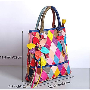 Segater® Women's Multicolor Tote Handbag Genuine Leather Color matching Design Hobo Crossbody Shoulder Bag Purses