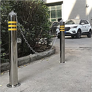 CAIMIAO 2X Stainless Steel Parking Bollard Road Pile and 3M Chain,Anti-Collision Bollard Post with Hangings and Reflective Tape,Easy Install Dedicated Parking Space Lock