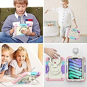 Timecity iPad Mini 6 Case (iPad Mini 6th Generation Case 8.3 inch 2021): with Strong Protection, Screen Protector, Handle, Shoulder Strap, 360° Rotating Stand, Pencil Holder - Pink Camo