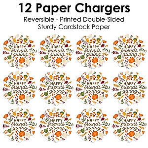 Big Dot of Happiness Fall Friends Thanksgiving - Friendsgiving Party Round Table Decorations - Paper Chargers - Place Setting For 12