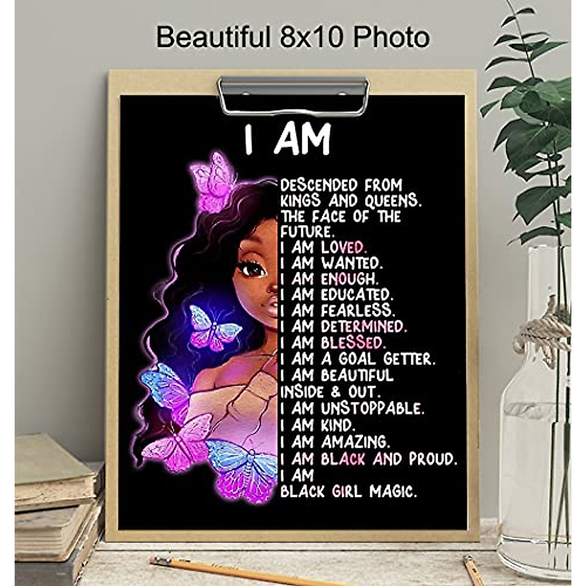 African American Girl Wall Art & Decor - I Am Black Girl Magic - Black Art - Inspirational Positive Affirmations - Inspiring Positive Quotes - Tween Teen Little Girls Bedroom Decor - Daughter Gifts