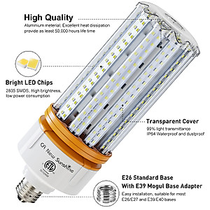 1000W Equivalent Led Corn Light Bulbs,100W Led Corn Bulb 15000 Lumen, 5000k Daylight White lamp, E26/E39 Medium Mogul Base, Large Area Lights for Outdoor Indoor Garage Warehouse High Bay Lighting