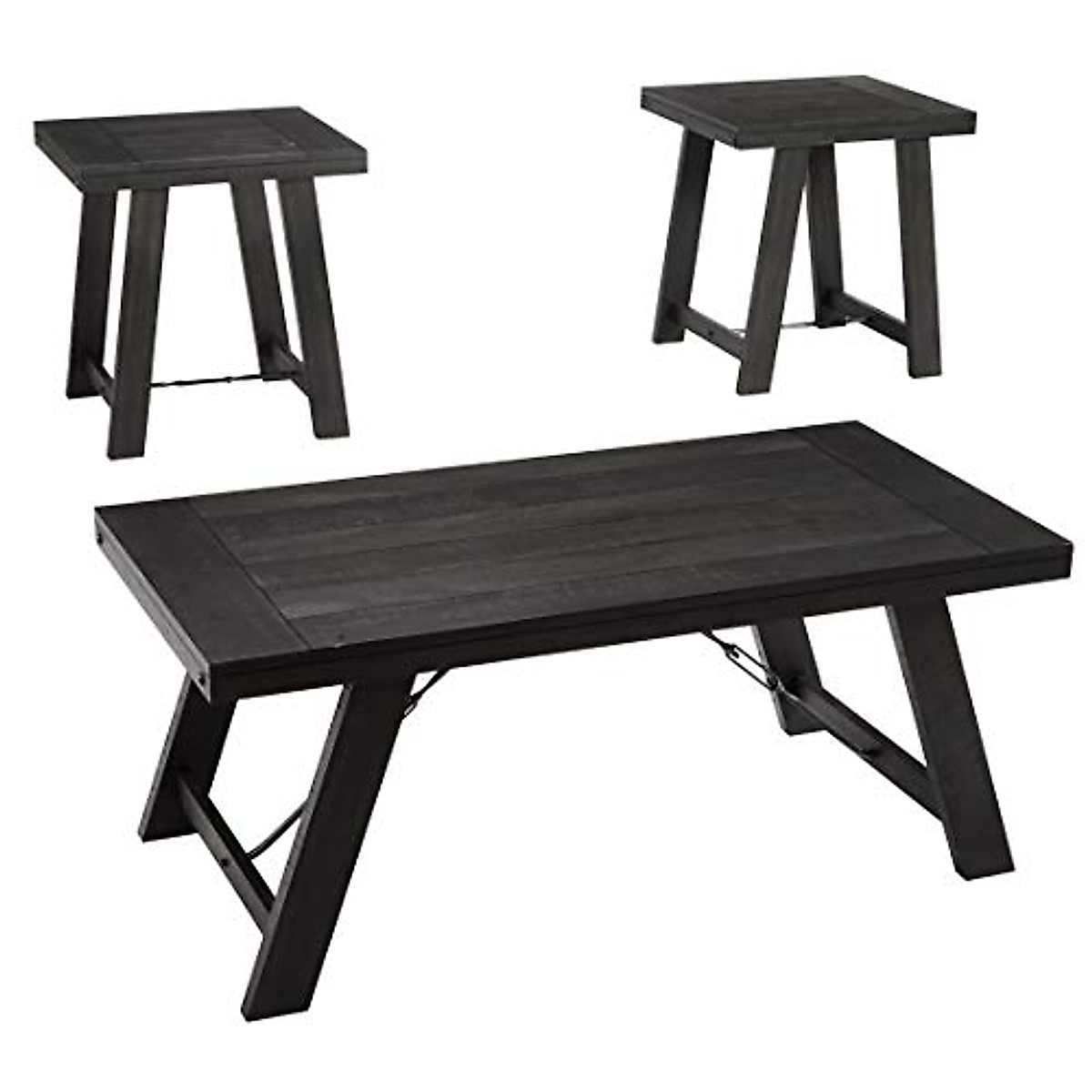 Signature Design by Ashley Noorbrook Farmhouse 3-Piece Table Set, Includes Coffee Table and 2 End Tables, Black