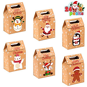 JOICEE Christmas Kraft Paper Gift Boxes 24pcs Xmas Goodies Treat Candy Bags Boxes for Christmas Party Favor