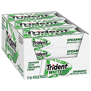 Trident White Spearmint Sugar Free Gum, 9 Pack of 16 Pieces (144 Total Pieces)