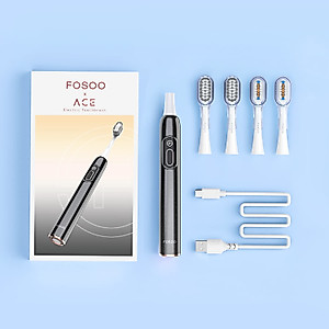 FOSOO Sonic Electric Toothbrush for Adults, 48000 VPM High Power Rechargeable Toothbrush with 4 Premium Dupont Brush Heads, 3 Hours Fast Charge for 180 Days, Zinc Alloy Handle, 2 Min Timer(Black)