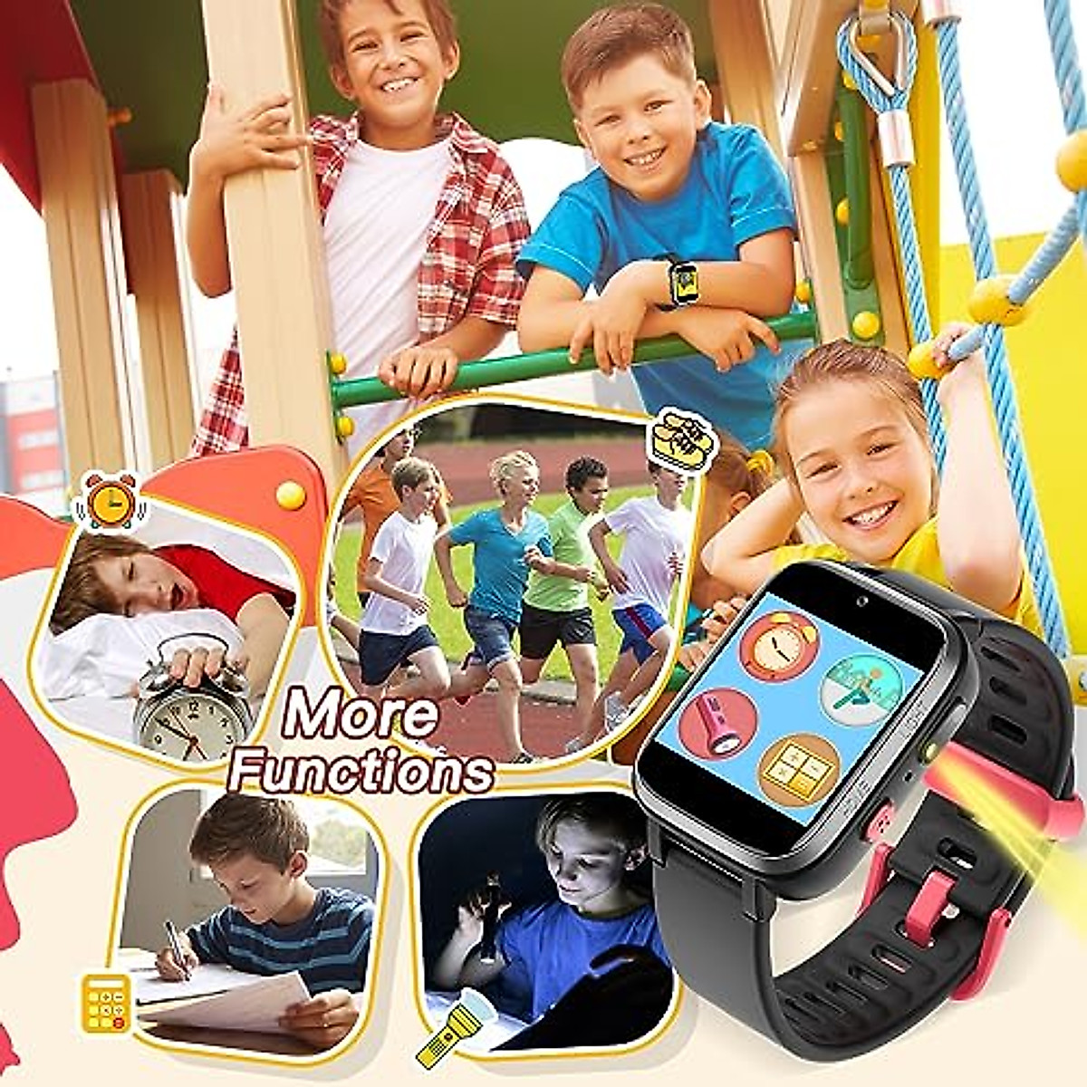 Butele Kids Games Smartwatch MP3 Player Music Watch, Kids Smart Watch with 16 Games, Flashlight,Alarm Clock, Camera, Kids Watch Birthday Gift for Boys Girls 4-16（Black）