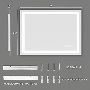 Butylux 32x24 inch LED Bathroom Mirror with Adjustable, Stepless Dimmable, Anti-Fog, Wall Mounted Lighted Bathroom Mirror with Smart Touch Button, Memory Function, 3000K-6000K (Horizontal/Vertical)
