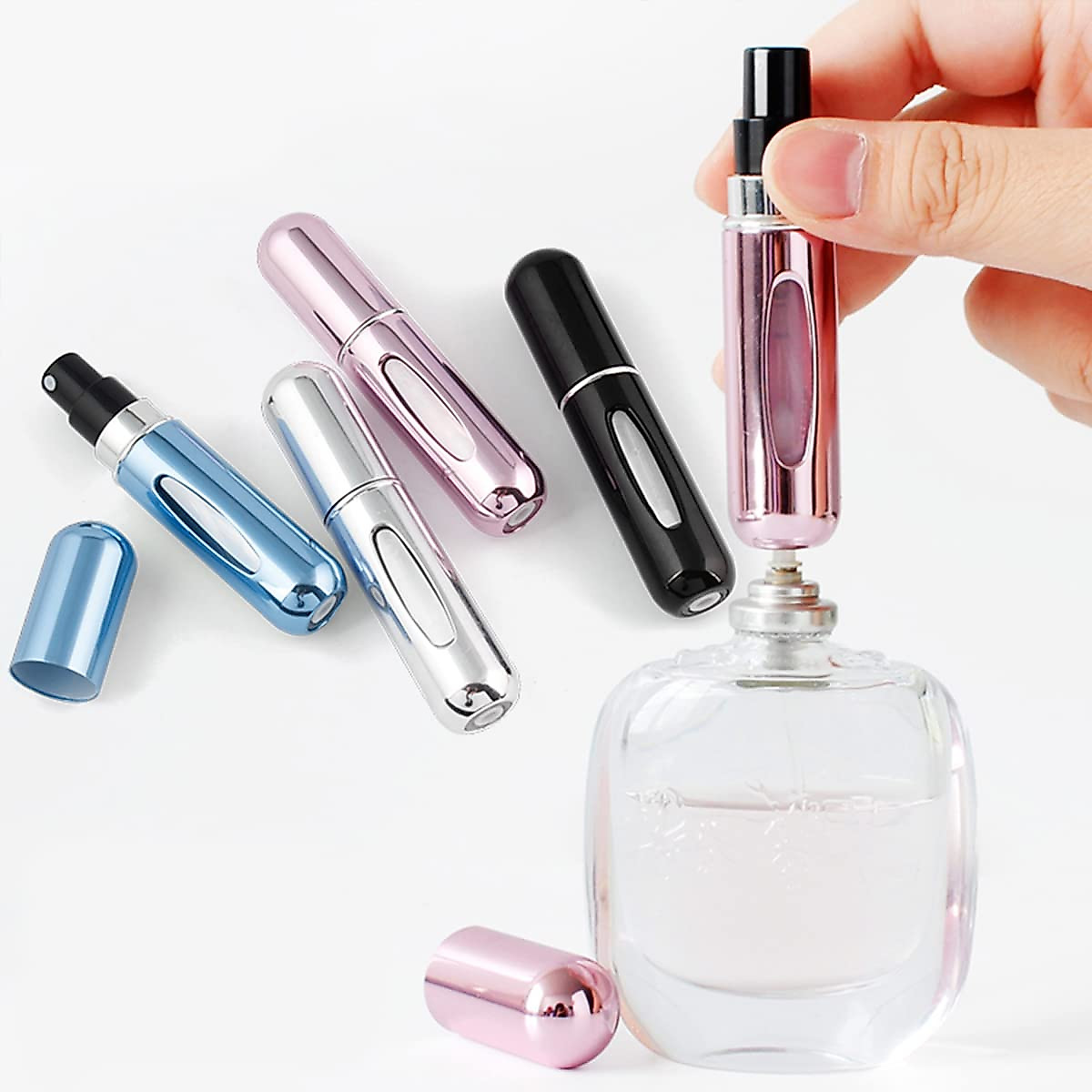 BeautyChen 4 Pack 5ml Portable Mini Refillable Perfume Atomizer Bottle Perfume Spray Empty Easy to Fill Scent Aftershave Pump Case Travel Outgoing Purse Multicolor