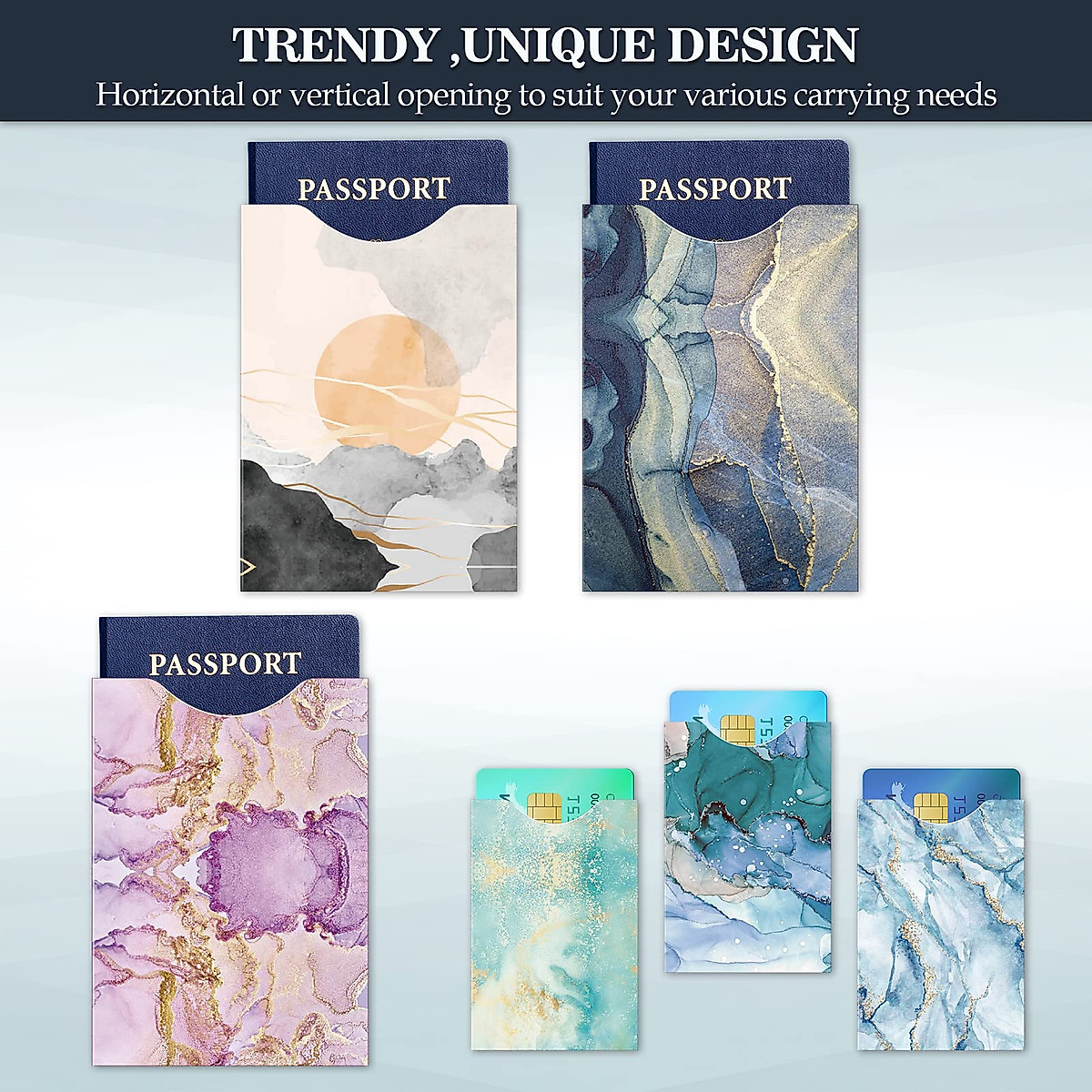 Woanger Set of 24 RFID Blocking Sleeves Includes 18 Credit Card and 6 Passport Sleeves Anti RFID, Aluminum Foil Slim Identity Theft Protection, Beautiful Marble Design