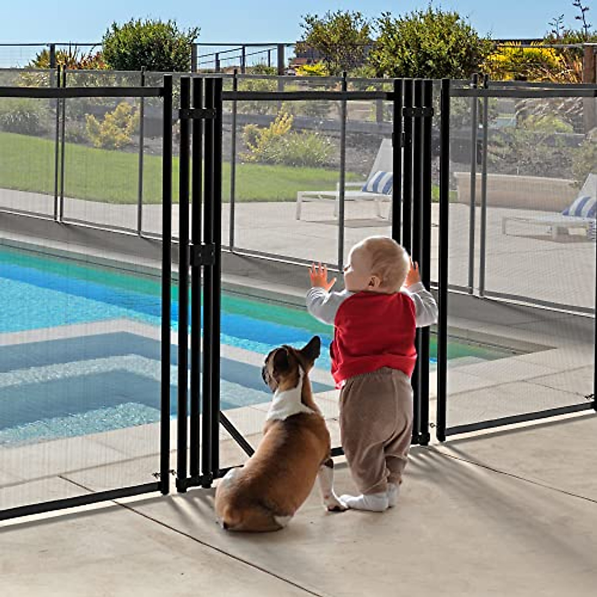 YITAHOME Pool Fence Gate, 4 x 3.2Ft Pool Safety Fence Gate Kit with Steel Aluminum Pipe Frame for Above Ground Pools, Black