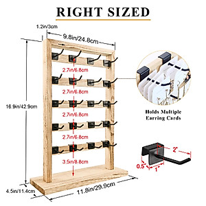 Fumingpal Earring Display Stands for Selling, Wooden Jewelry Display Rack with 20 Removable Hooks, 5-Tier Jewelry Organizer for Earring Cards, Necklaces, Bracelets, Keychains(Oak Color)