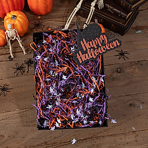 Jocomoni 12.3oz Halloween Crinkle Cut Paper Sherd Filler Black Orange Purple Crinkle Cut Paper with Ghost Confetti for Halloween Party Supply