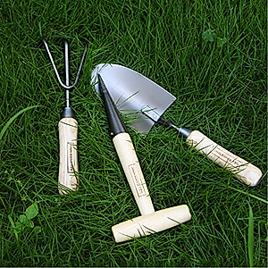 N&V Gardening Tools Set, 3 Pcs Garden Tools Set, Nickel Plated Stainless Steel Heavy Duty Gardening Tools Kit, Hand Trowel, Dibble and Hand Rake
