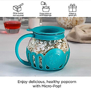 Ecolution Patented Micro-Pop Microwave Popcorn Popper with Temperature Safe Glass, 3-in-1 Lid Measures Kernels and Melts Butter, Made Without BPA, Dishwasher Safe, 1.5-Quart, Teal