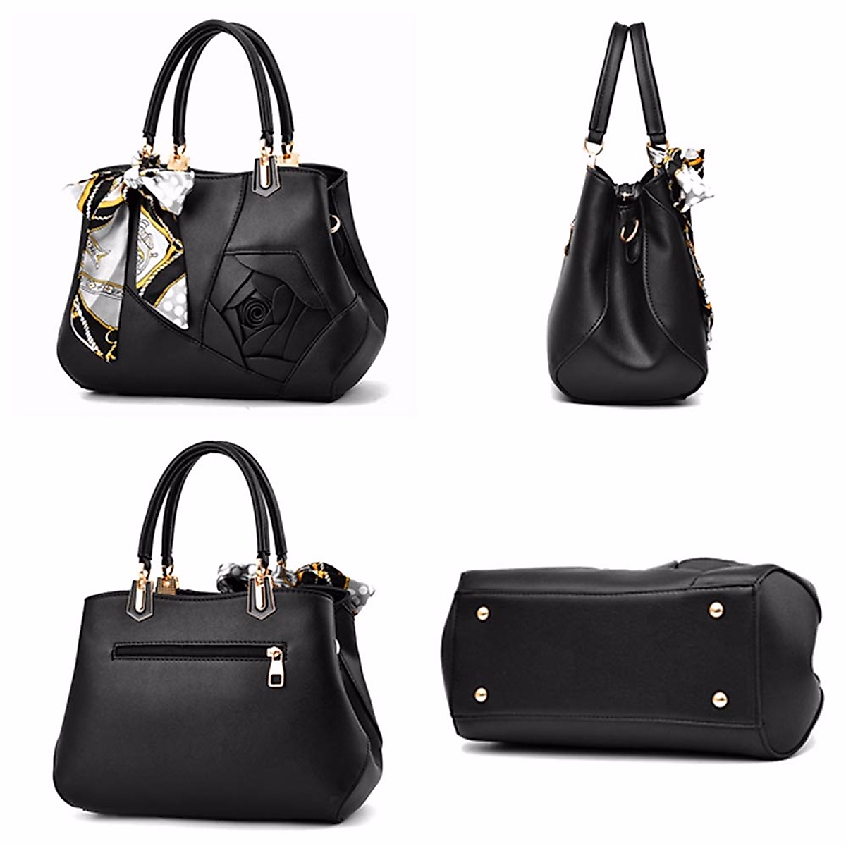 Mn&Sue Ladies Top Handle Satchel 3D Flower Women Elegant Handbags Pu Leather Crossbody Tote Purse (#1 Beige)