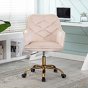 Goujxcy Home Office Chair, Velvet Desk Chair Modern Adjustable Swivel Chair, Upholstered Task Chair Accent Chair Executive Chair Vanity Desk Chair (Lake Blue)