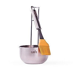 Cave Tools Basting Brush and Sauce Pot, Stainless Steel Handle and Silicone Bristles with Pour Spout