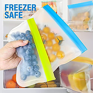 Reusable Food Storage Bags, 6 Pack BPA Free Reusable Freezer Bags Reusable Gallon Bags Sandwich Bags Snack Bags, Extra Thick Leakproof Silicone Lunch Food Bags for Meat Fruits and Vegetables