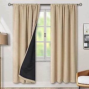 BGment Thermal Insulated 100% Blackout Curtains for Bedroom with Black Liner, Double Layer Full Room Darkening Noise Reducing Rod Pocket Curtain (42 x 84 Inch, Beige, 2 Panels)