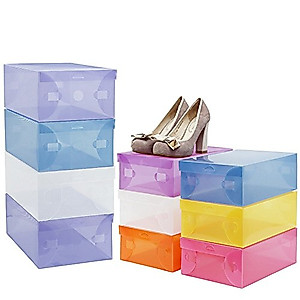 shamoluotuo Stackable Sneaker Boxes with Flip Clear Plastic Foldable Shoe Box Organizer Cube Storage Bin for Mens Women Shoes Stackable Shoe Racks for Closets and Entryway, 1 Pack, Blue