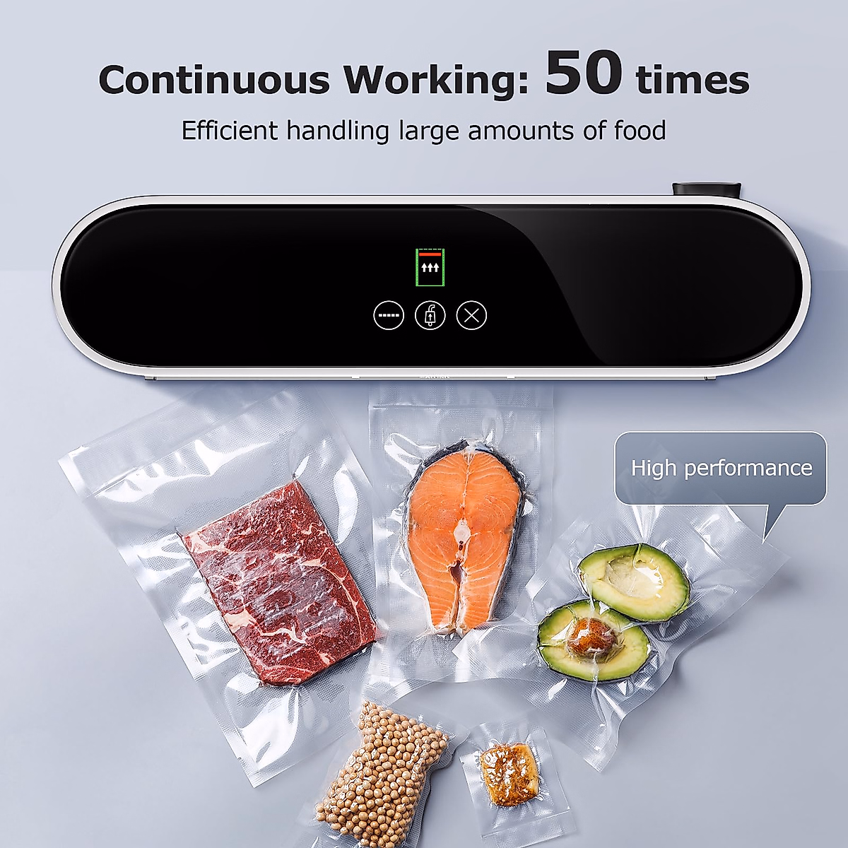 Fresko Full Automatic food vacuum sealer machine, Multi-Functional Food Sealer with Powerful Suction, Compact Design Hands-Free Vacuum Sealer for Food Storage with 10pcs Bags