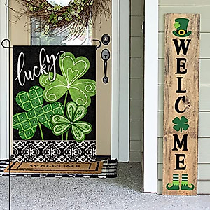 Selmad Lucky St. Patrick's Day Shamrock Clover Decorative Burlap Garden Flag, Irish Luck Home Yard Small Outdoor Decor, Spring Outside Decoration Double Sided 12 x 18