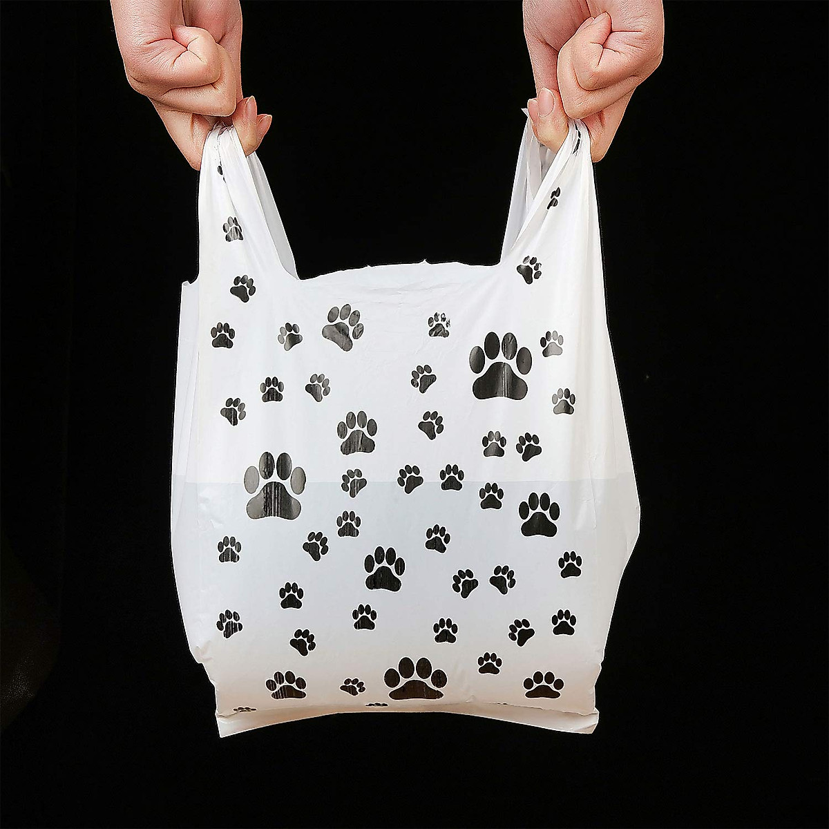 Outus 50 Pieces Paw Print Bags Doggie Treat Bag Bulk Plastic Paw Bag Pet Gift Bags for Party Favor Goodie Candy Grocery Shopping, 14 x 7.6 x 4.8 Inch