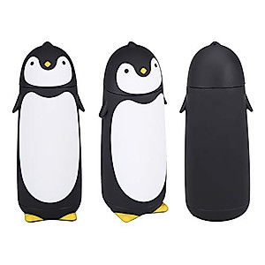 300ml Penguin Water Bottle,Cute Thermos Bottles,Stainless Steel Vacuum Thermospenguin Thermos Portable Penguin Glass Water Bottle Double Layer Mug Travel Cup(Black)