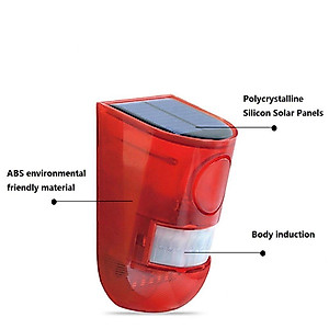 Solar Powered Sound Security Alarm Strobe Light, 6 LED Motion Sensor Strobe Alarm Outdoor Alarm Siren Home Security System, 110dB Loud Siren for Home Villa Farm Hacienda Apartment Outdoor Yard Garden