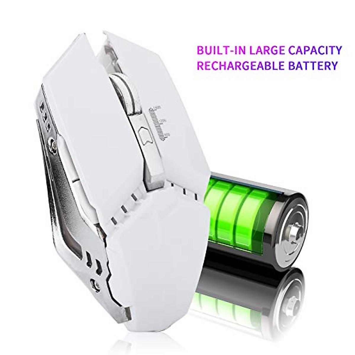 Kafuty-1 Wireless Gaming Mouse,Rechargeable USB Optical Mouse with 6 Buttons,7-Color LED Ergonomic Computer Gaming Mice,Adjustable DPI for Game Players(#3)