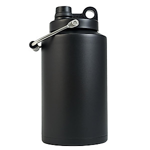 Miereirl 128 Oz Insulated Water Jug, One Gallon Stainless Steel Vacuum Double Walled Water Bottle With Handle, BPA-Free Keep Cold 48H Hot 24H, Wide Mouth For Sports, Gym, Traveling, Camping (Black)