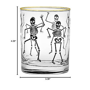 Culver 22k Gold Rim Dancing Skeletons DOF Double Old-Fashioned Glasses, 13.5-Ounce, Gift Boxed Set of 2