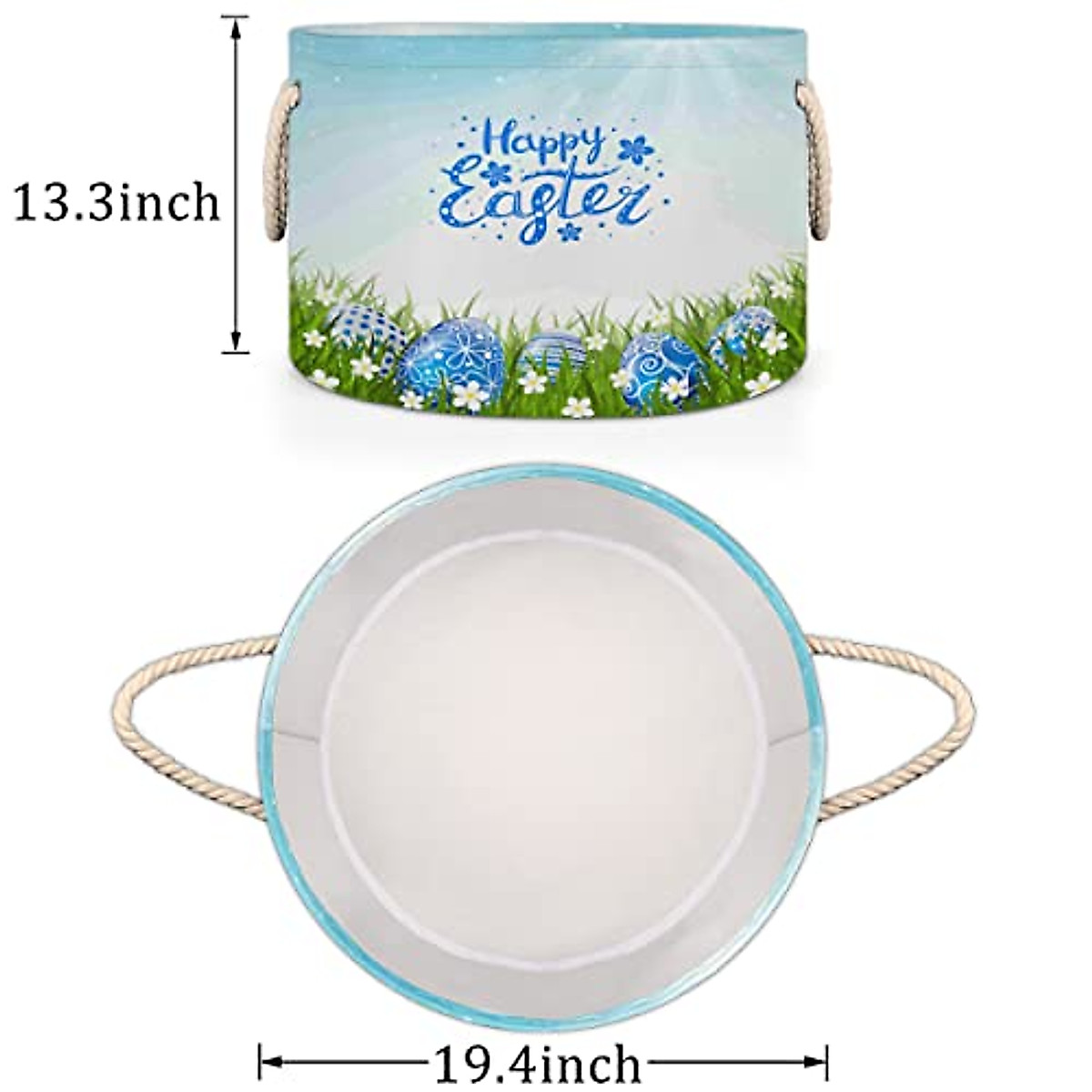 Easter Eggs Blue Large Round Baskets for Storage Laundry Baskets with Handles Blanket Storage Basket for Bathroom Shelves Bins for Organizing Nursery Hamper Girl Boy