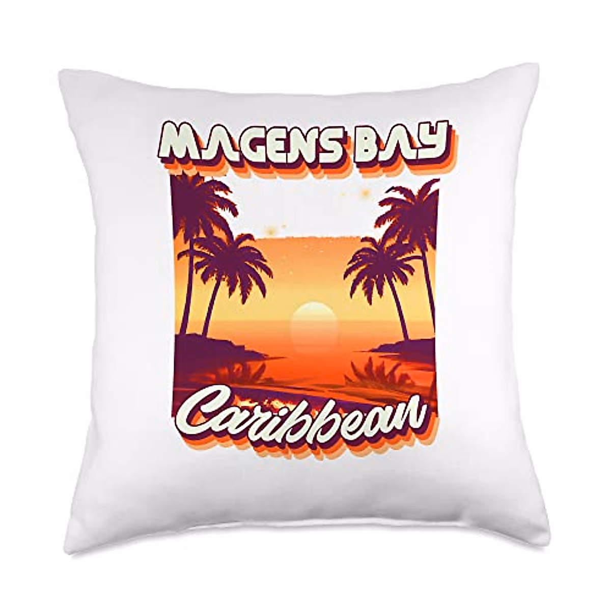 Magens Bay Retro Beach Accessories Retro 80's Style Magens Bay Caribbean Palm Tree Surf Throw Pillow, 18x18, Multicolor