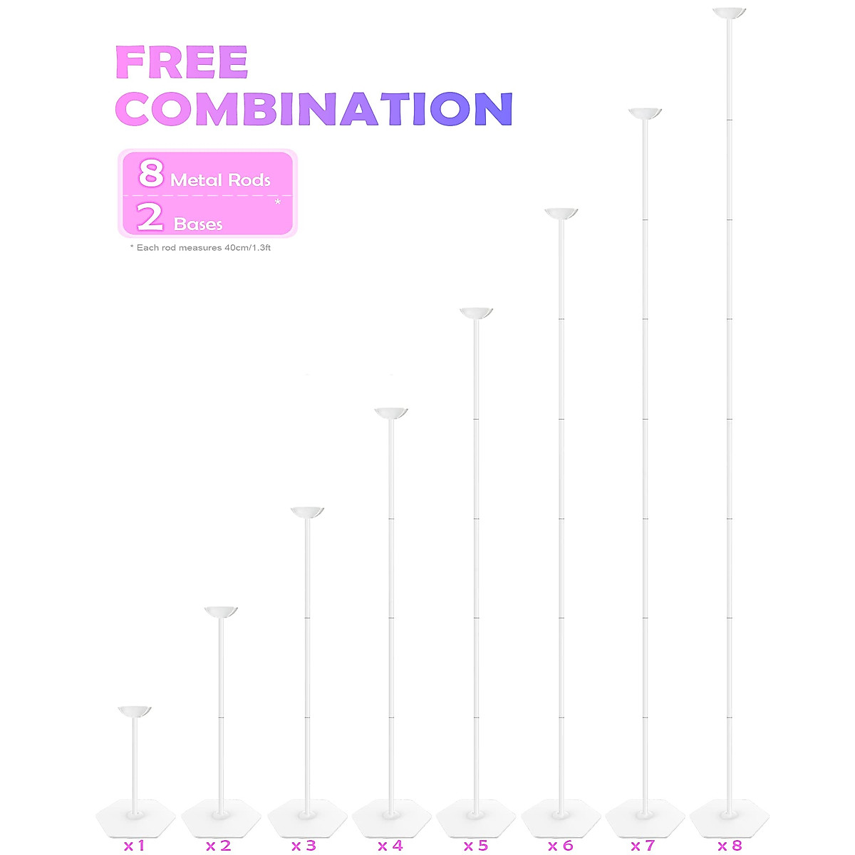 YALLOVE Heavy Duty Metal Balloon Stand Set of 2 with Threaded Rod Design, Height Adjustable from 1.3 to 10.5 Ft, Free Combination of Balloon Centerpiece for Table and Balloon Column Stand for Floor