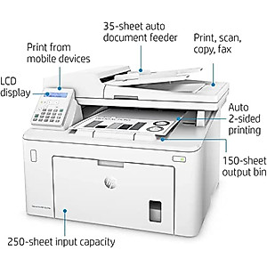 HP Laserjet Pro MFP M227fdn All-in-One NFC Ethernet Monochrome Laser Printer, White - Print Scan Copy Fax - 30 ppm, 1200 x 1200 dpi, 8.5 x 14, 35-Sheet ADF, Auto 2-Sided Printing, Cbmou Printer Cable