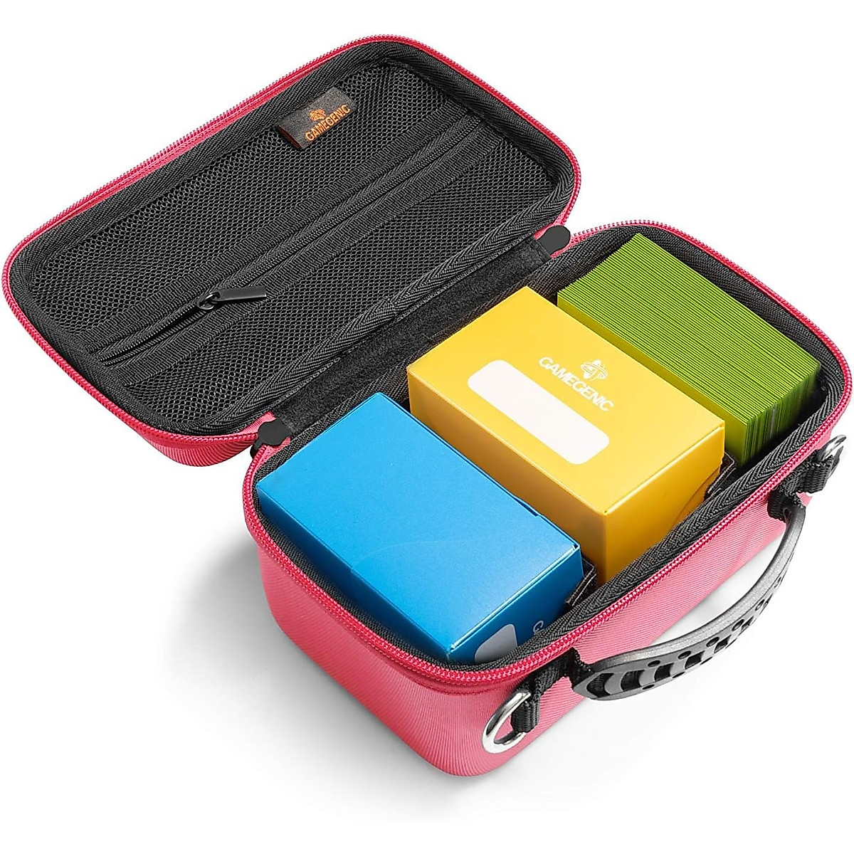 Game Shell 250+ | Portable Case for Board Games and Card Games | Holds Up to 250 Double-Sleeved Cards | Accessories Compartment Holds Tokens and Dice | Pink Color | Made by Gamegenic